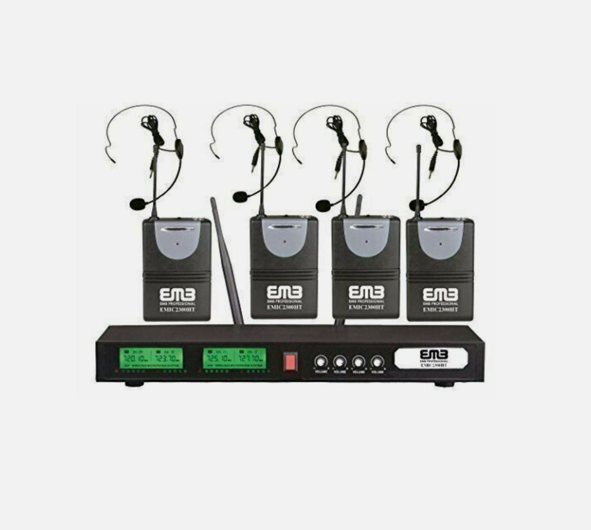 EMB UHF EMIC2300TH Professional Quad Wireless Headset Microphone Syste ...