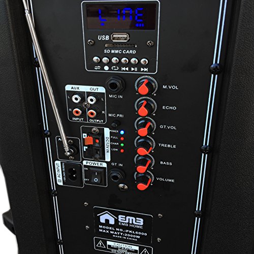 EMB PKL6000 2000W 2x12" PA Rechargeable Trolley Speaker System ...