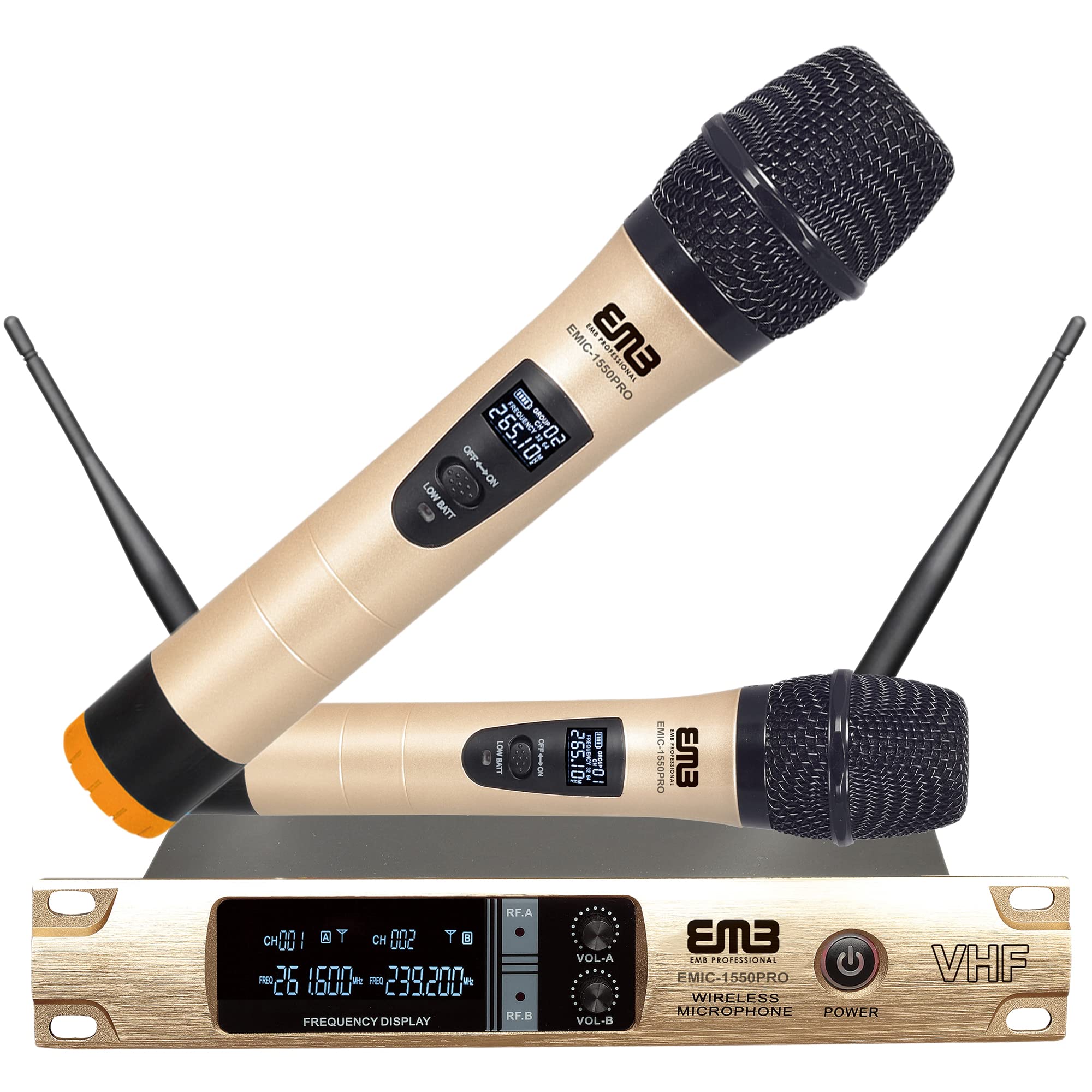 EMB EMIC1550PRO Dual VHF Wireless Handheld Microphone System w/Recharg ...